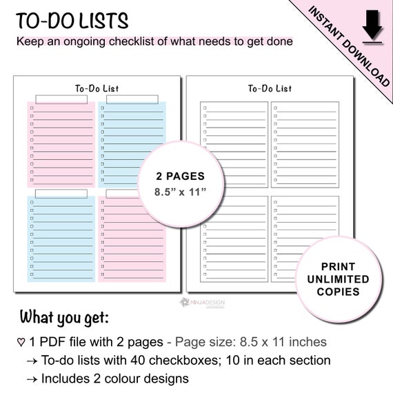 Printable To Do Lists with 40 checkboxes | Etsy