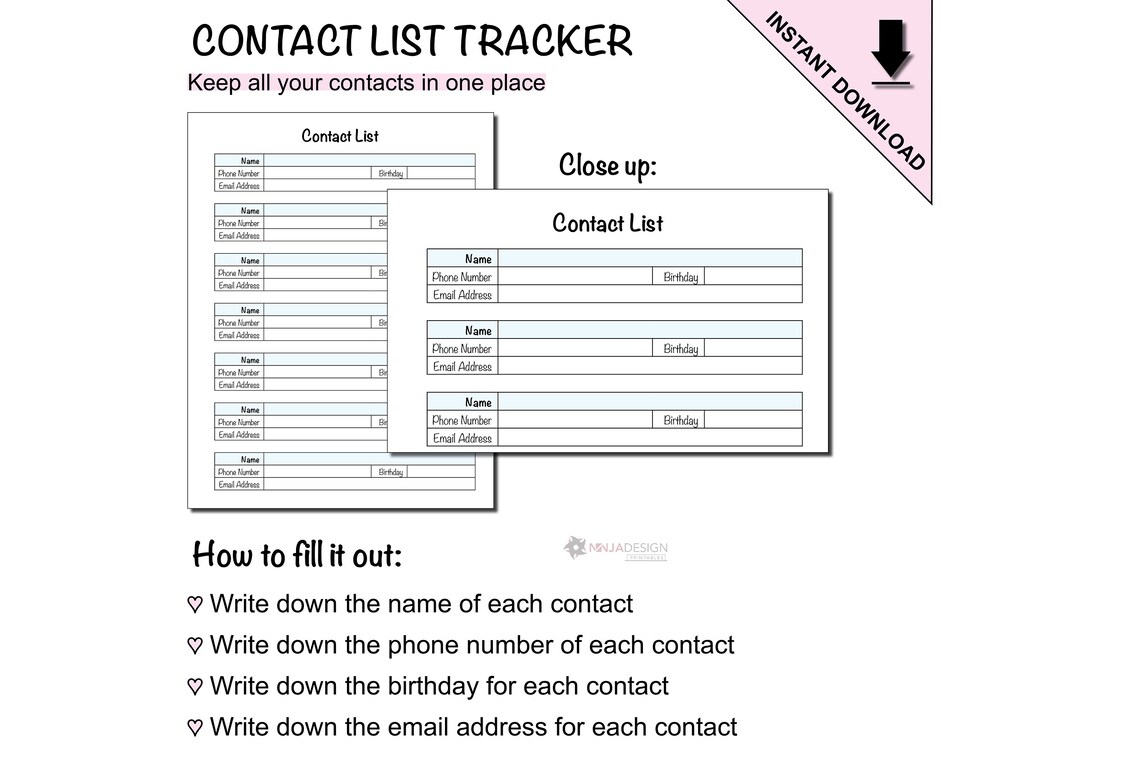 Printable Contact List Templates for Address Book to Track Birthdays ...
