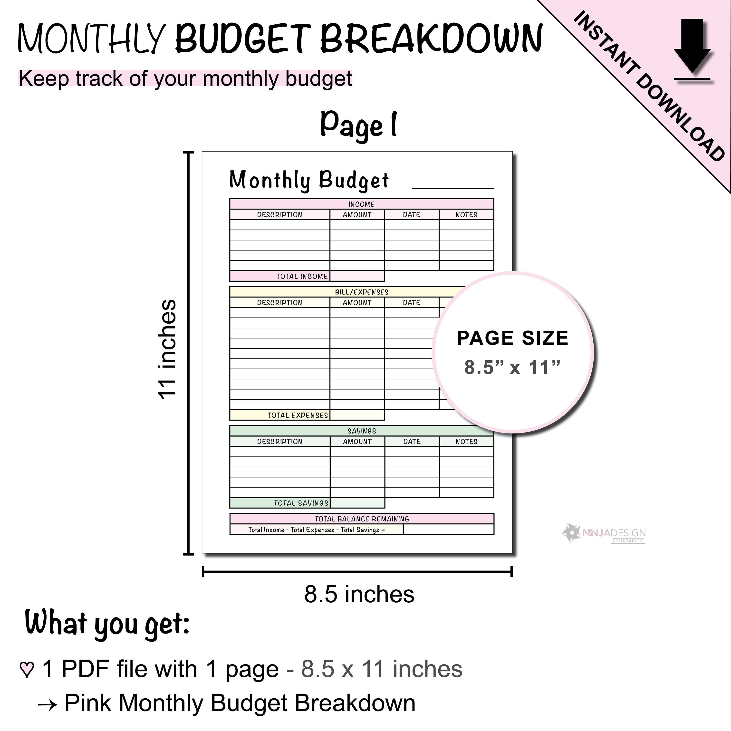 Printable Monthly Budget Breakdown to Keep Track of Your - Etsy