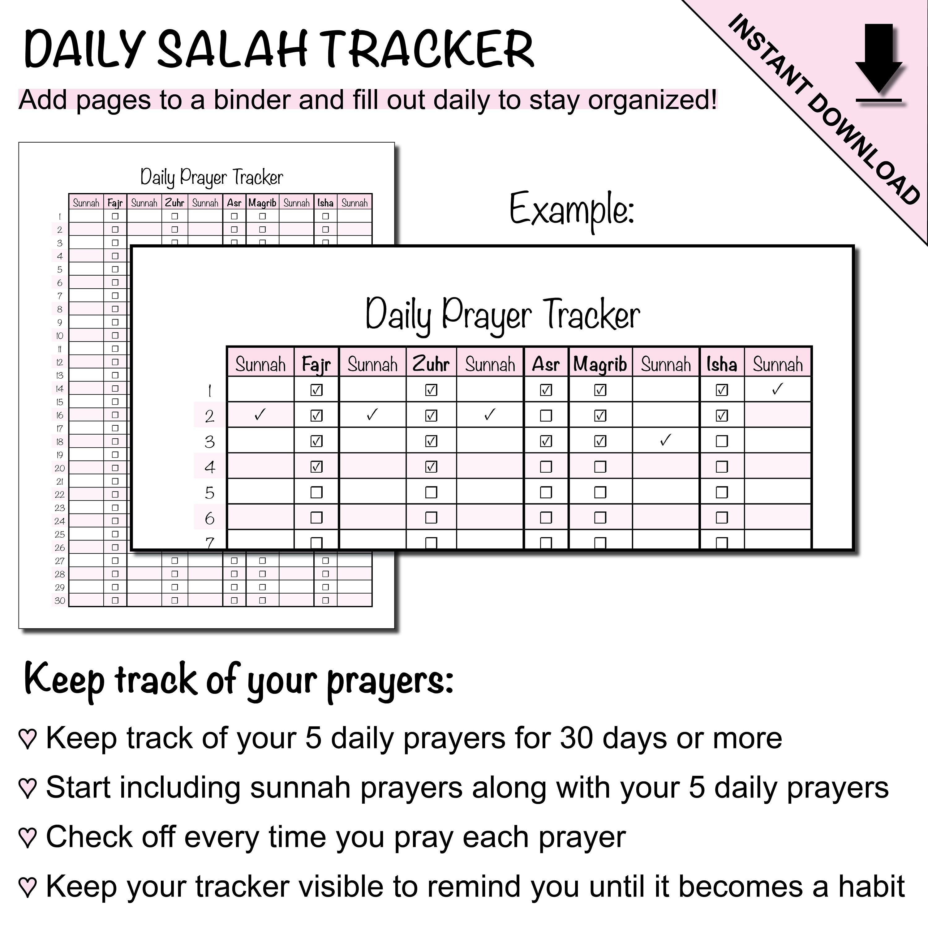 Printable Salah Prayer Tracker for Muslims Ramadan - Etsy
