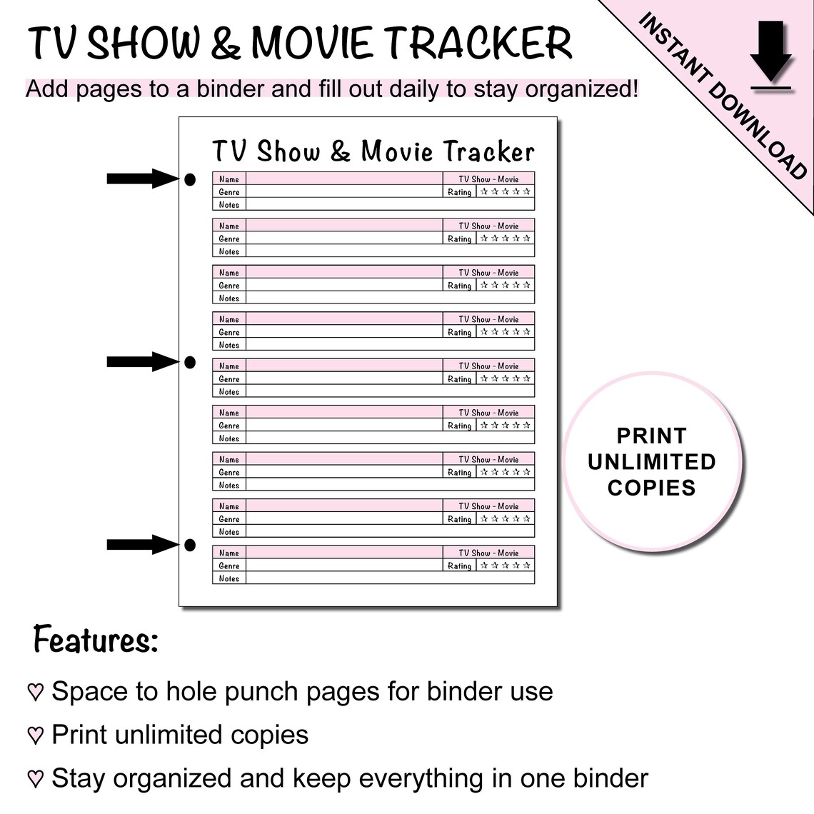 Printable TV Show and Movie Tracker for TV Shows and Movies - Etsy