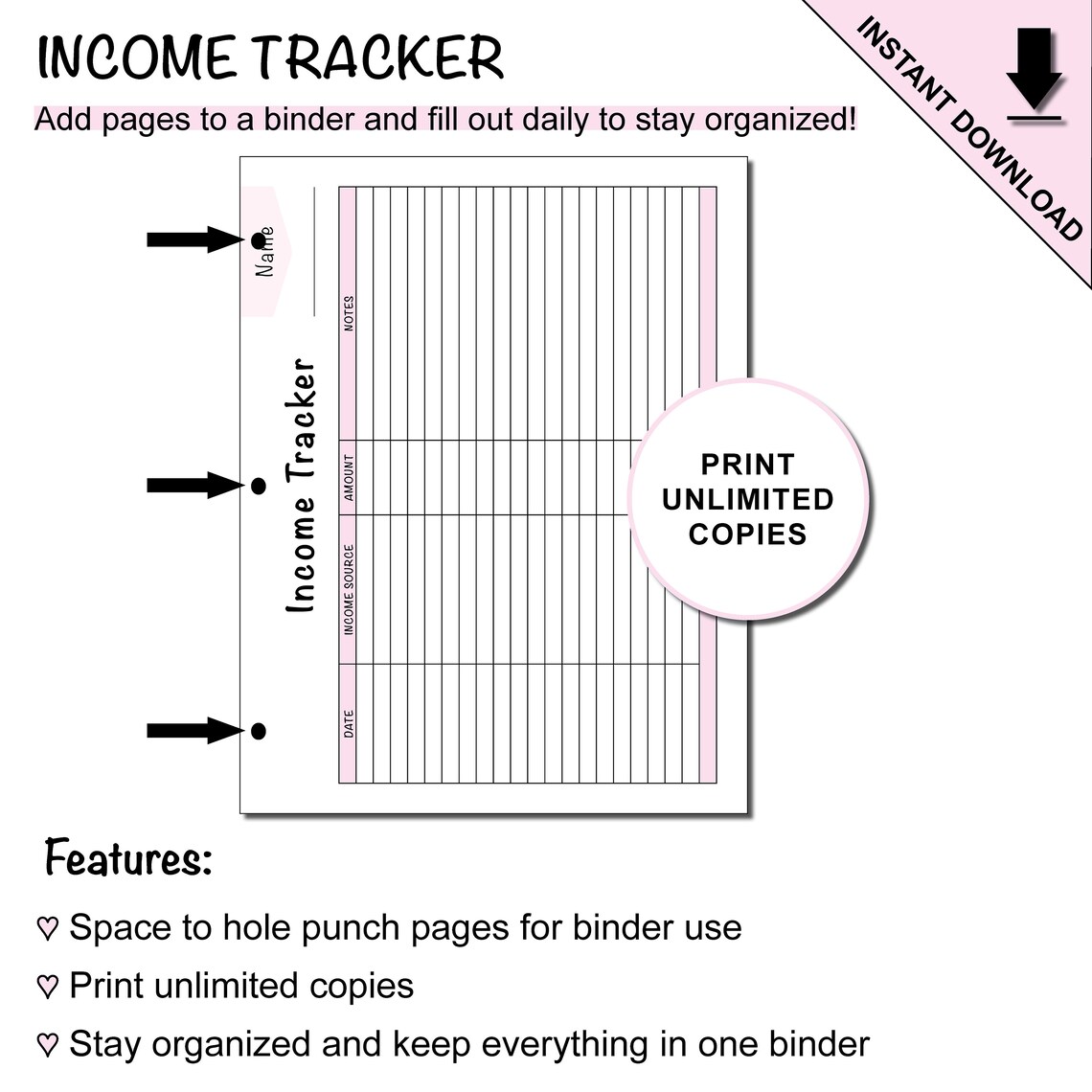 Printable Income Tracker Sheet to Keep Track of Your Monthly | Etsy