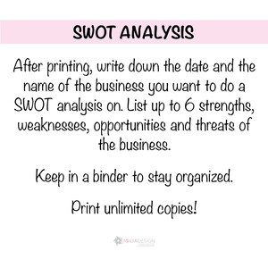 Printable SWOT Analysis for Small Businesses to Analyze - Etsy