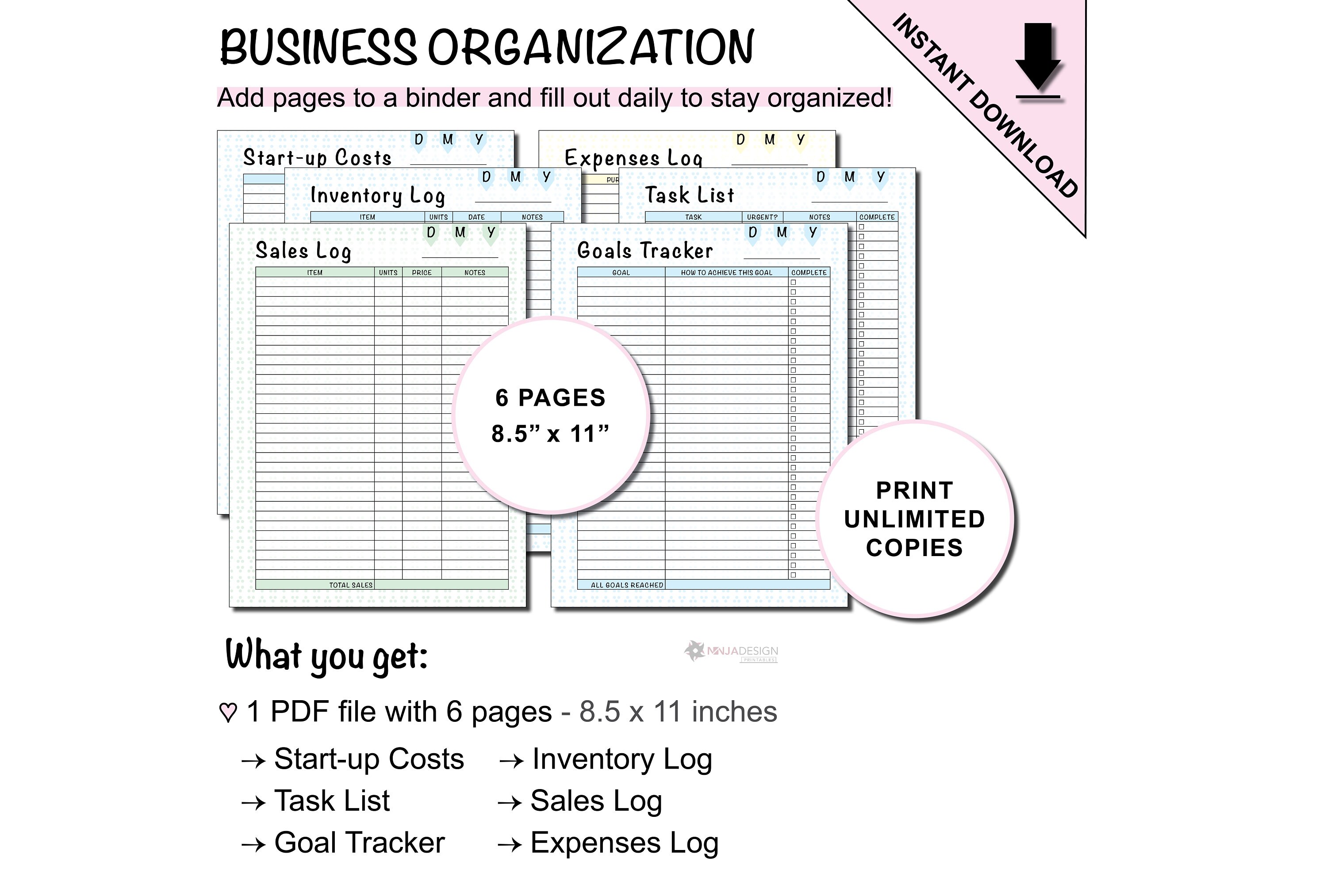 Printable Business Organization Planner and Tracker Sheets Template ...