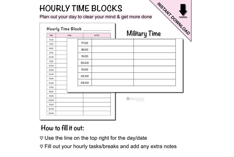 Printable Daily Time Block Schedules by Hour and Half-hour | Regular ...