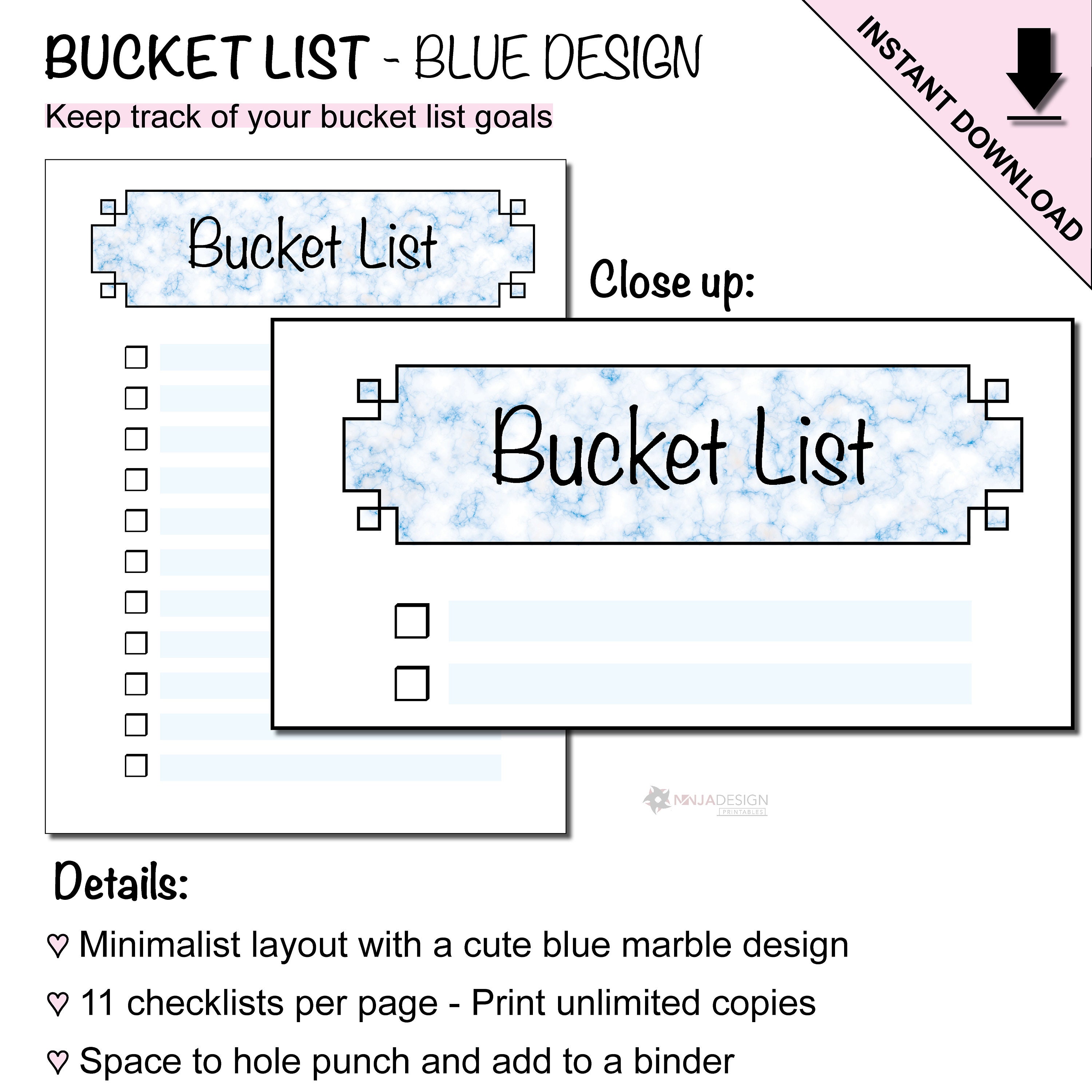 Printable Bucket List Sheets With Checkboxes in Pink & Blue - Etsy