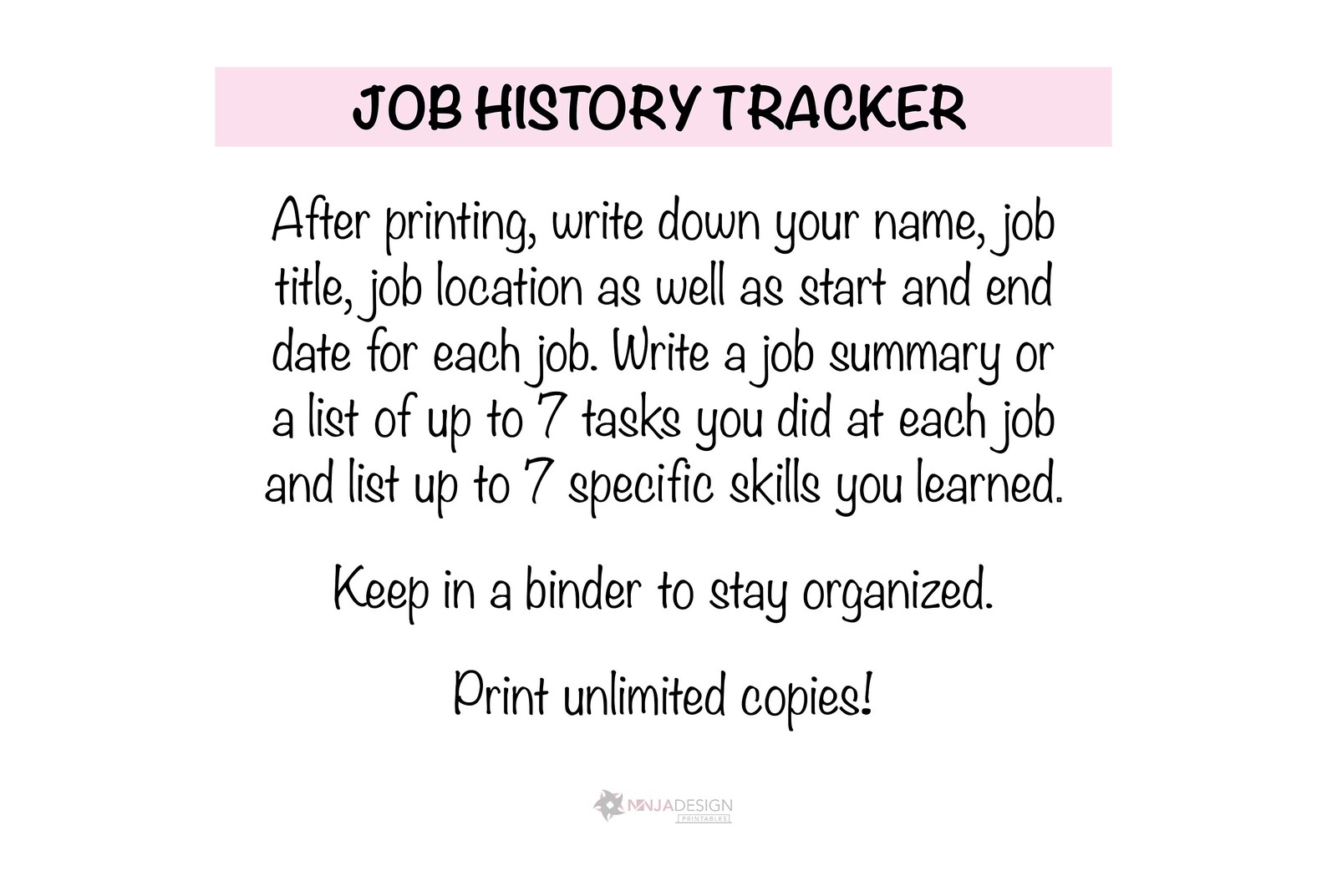 Printable Job History Tracker to Track Work Employment History - Etsy