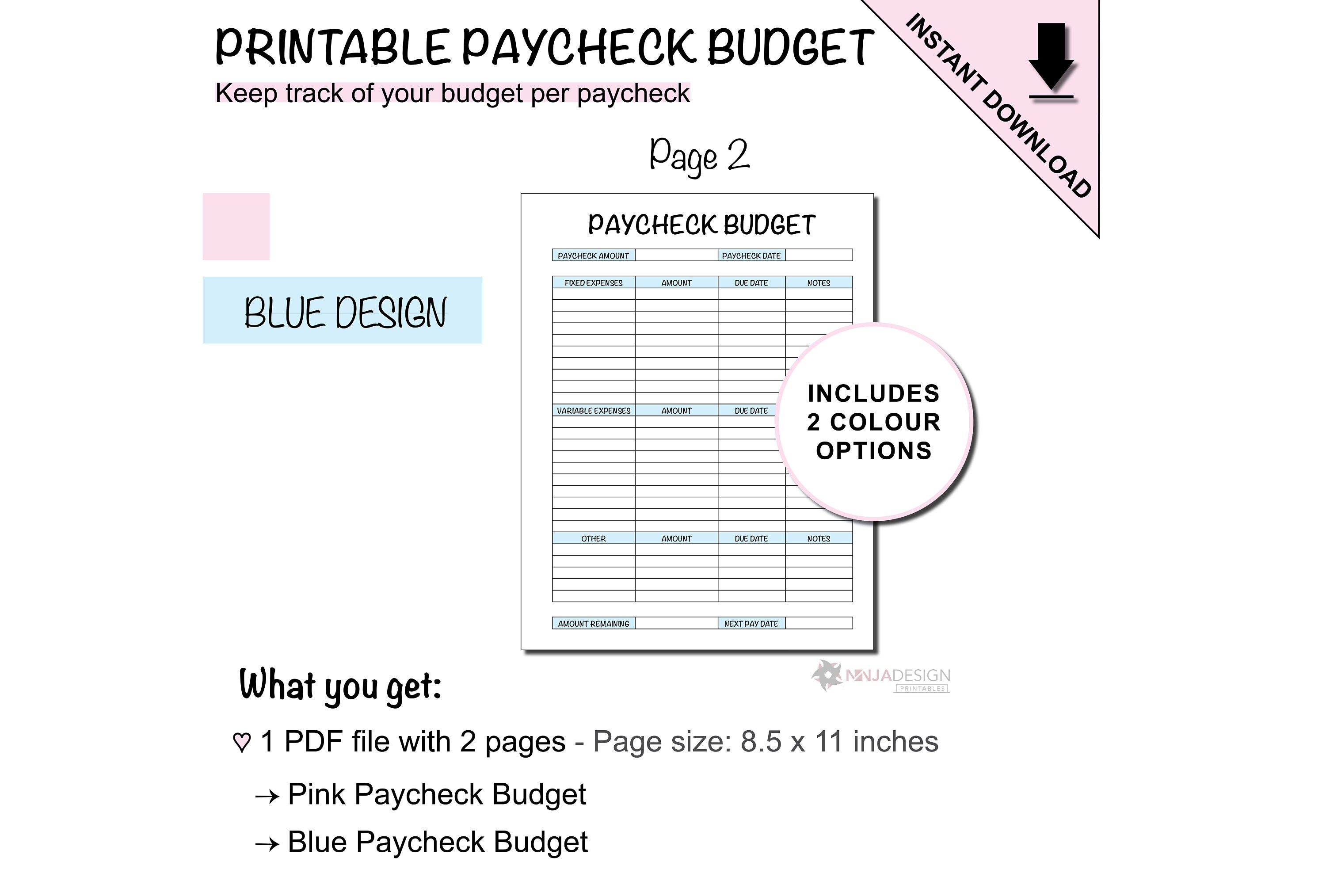 Printable Paycheck Budget Tracker Sheet to Calculate Budget per ...