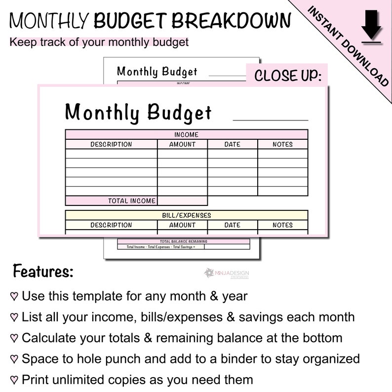 Printable Monthly Budget Breakdown to Keep Track of Your - Etsy