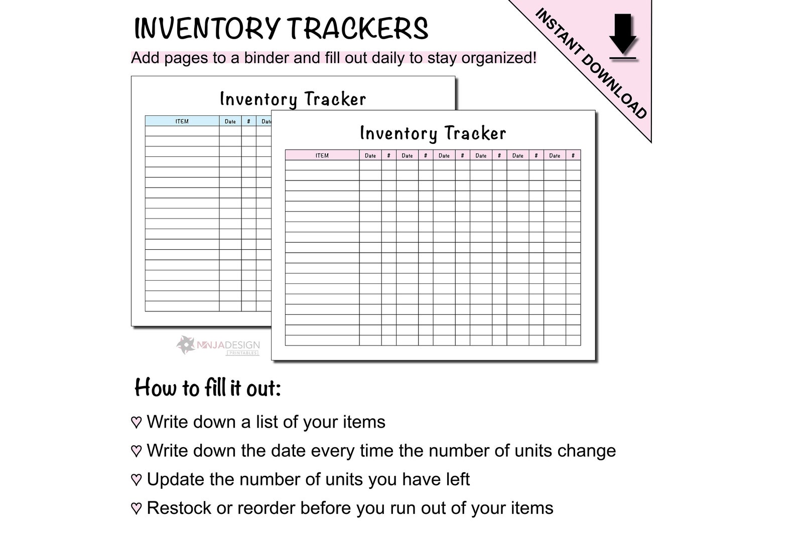 Printable Inventory Tracker Sheets for Business | Landscape Inventory ...