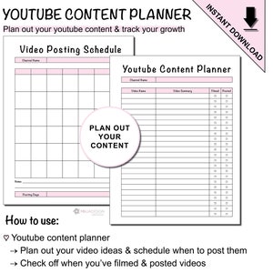 Printable Youtube Content Planner & Youtube Growth Tracker - Etsy