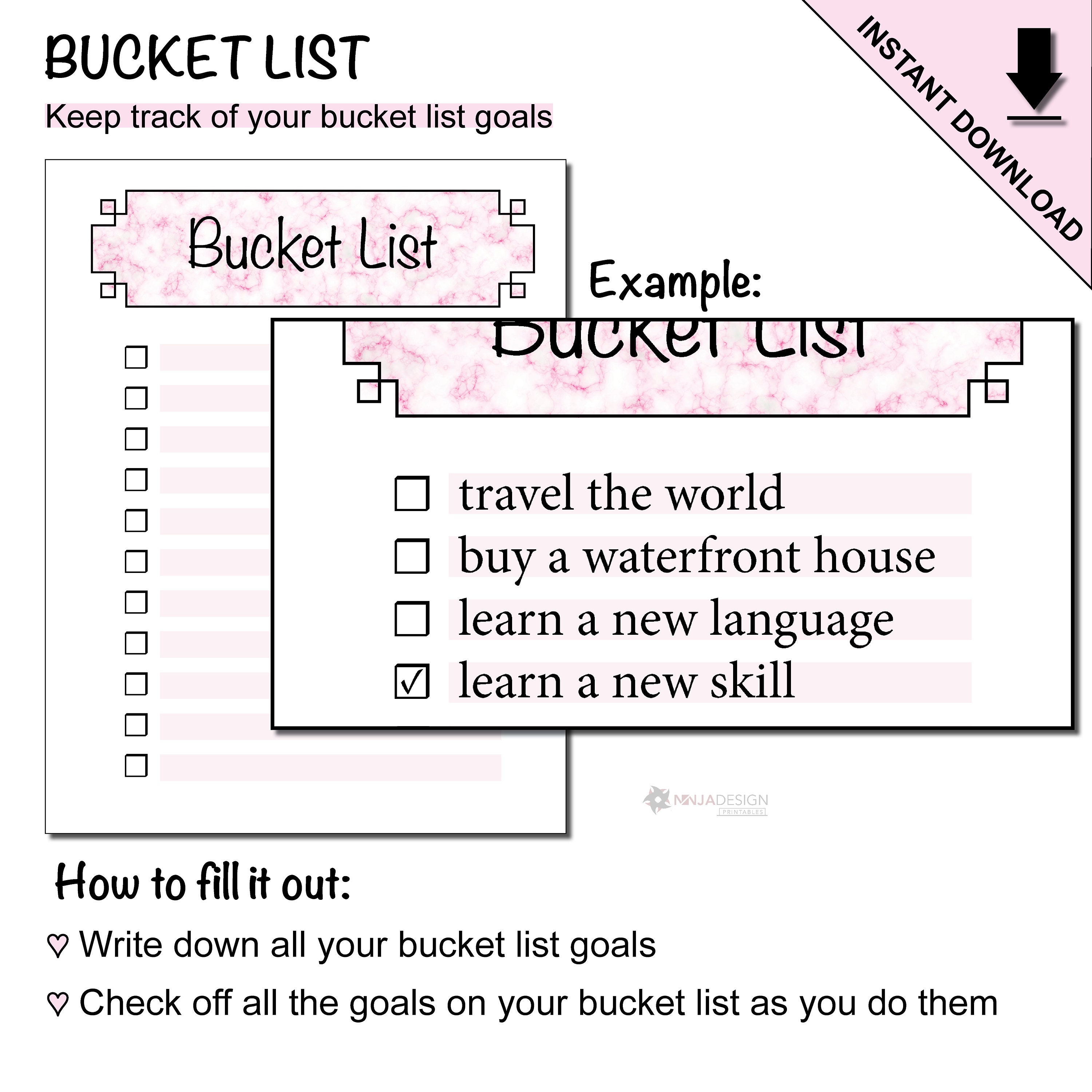 Printable Bucket List Sheets With Checkboxes in Pink & Blue - Etsy
