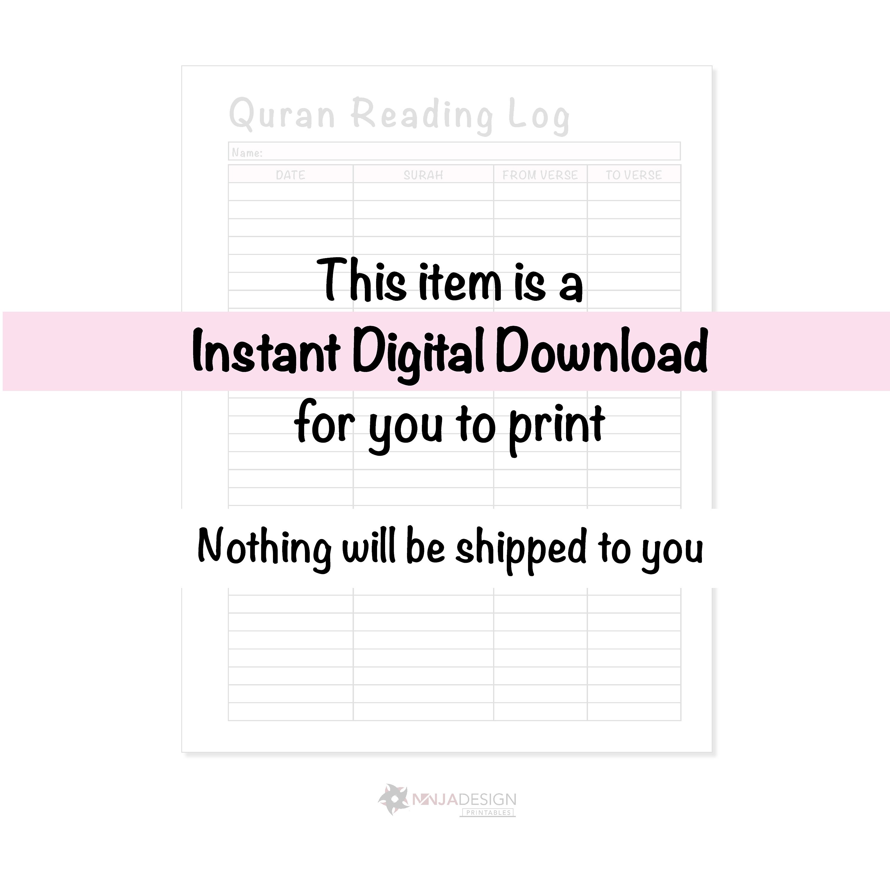 Printable Quran Reading Log to Track Verses of Surahs Read - Etsy