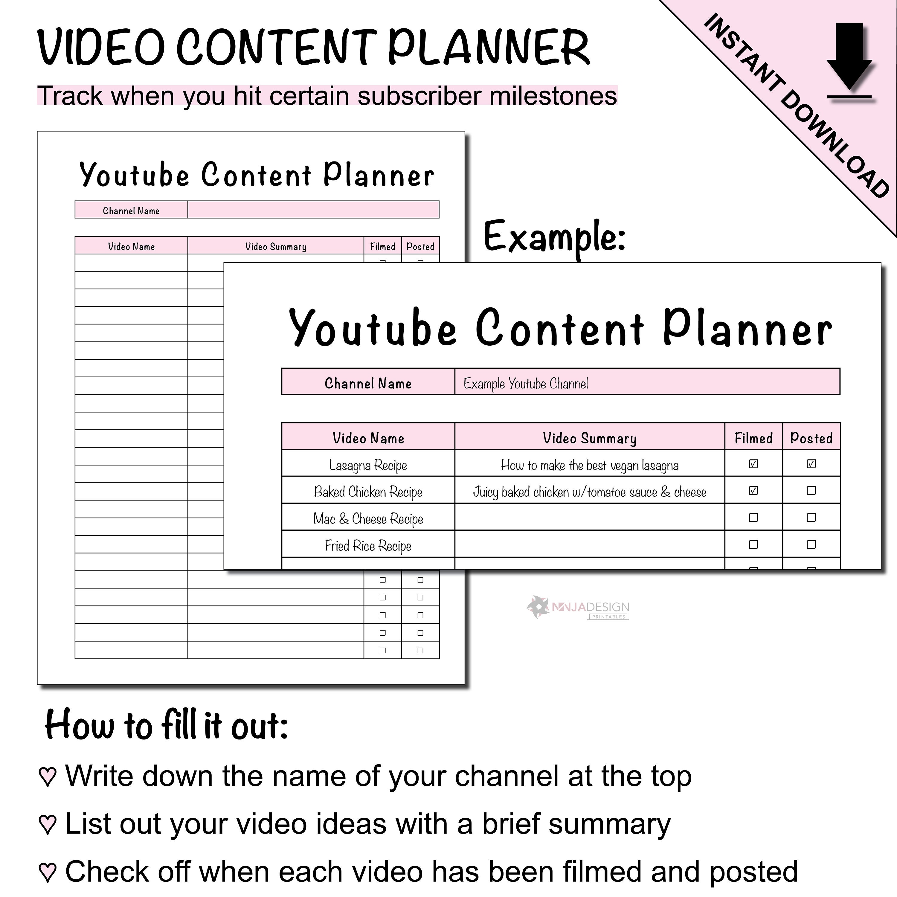 Printable Youtube Content Planner & Youtube Growth Tracker - Etsy