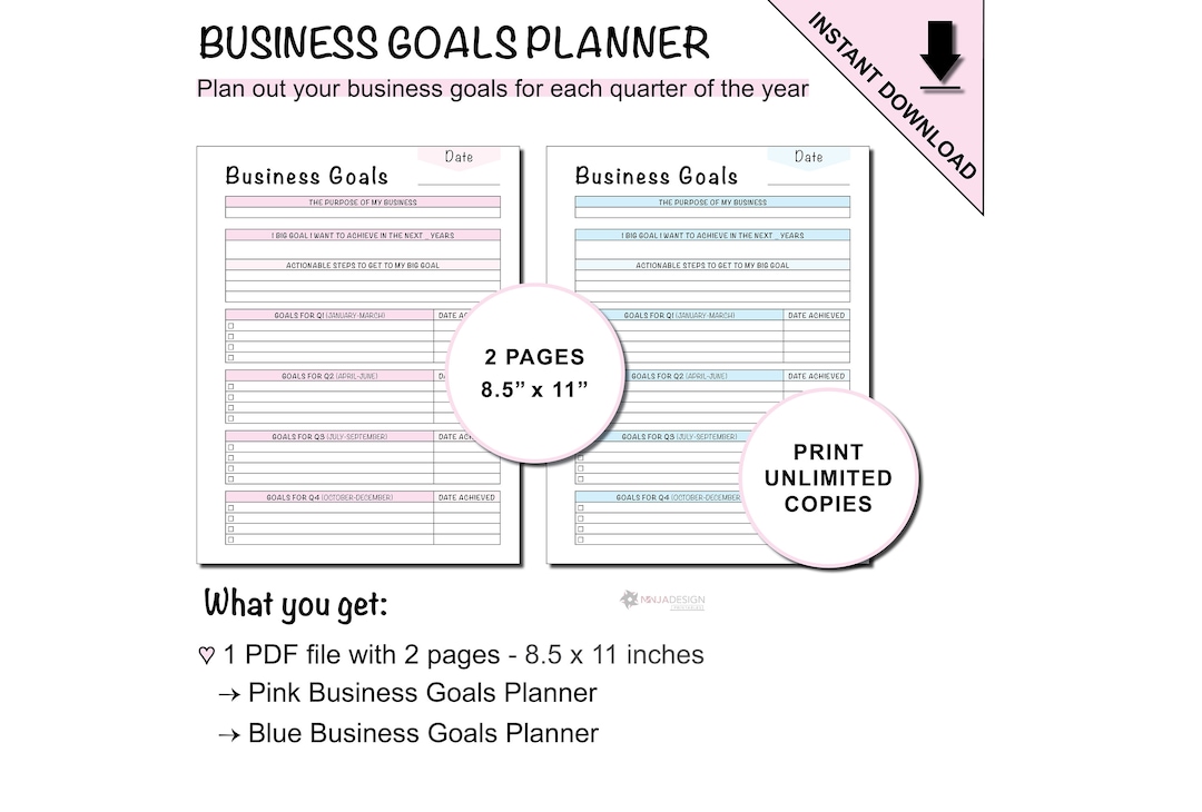 Printable Business Goals Planning Template | Yearly & Quarterly (Q1, Q2 ...