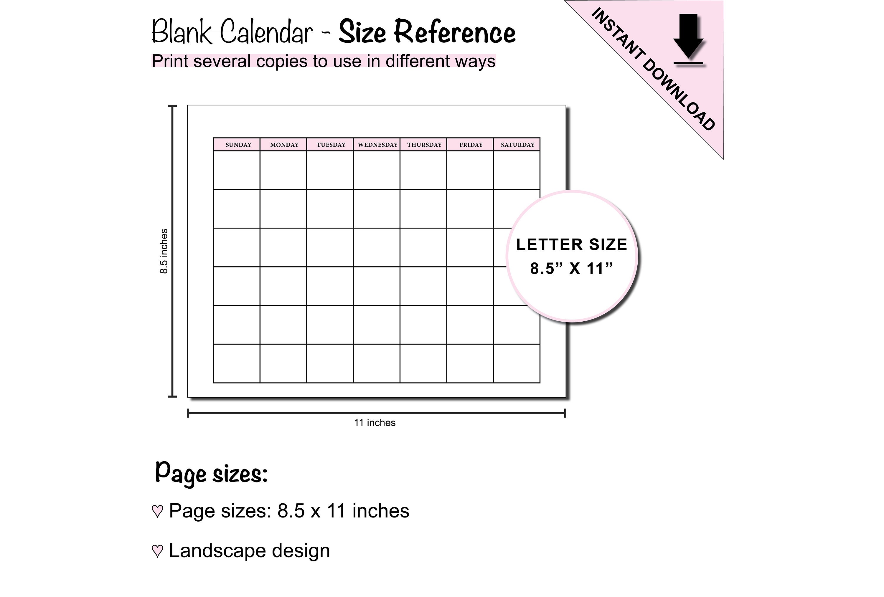Printable Undated Monthly Calendar With 5 Week Months and 6 Week Months ...