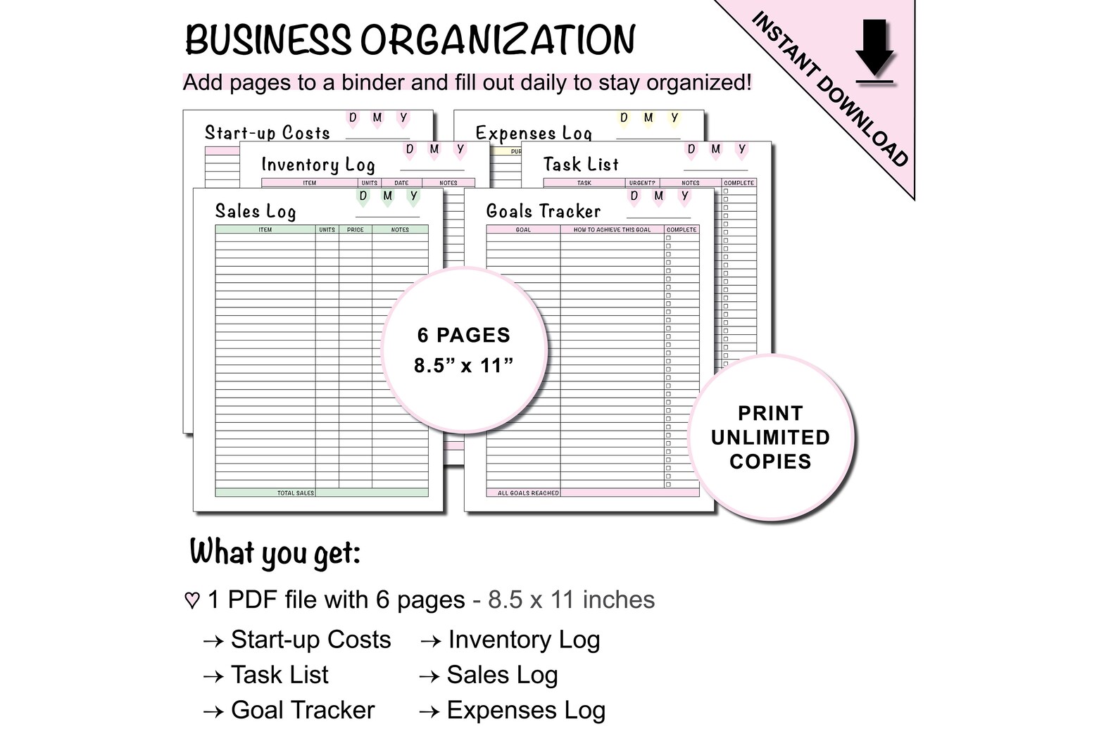 Printable Business Organization Planner and Tracker Sheets Template - Etsy