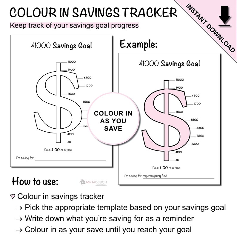 Printable Colour In Savings Tracker Sheet Templates | Etsy