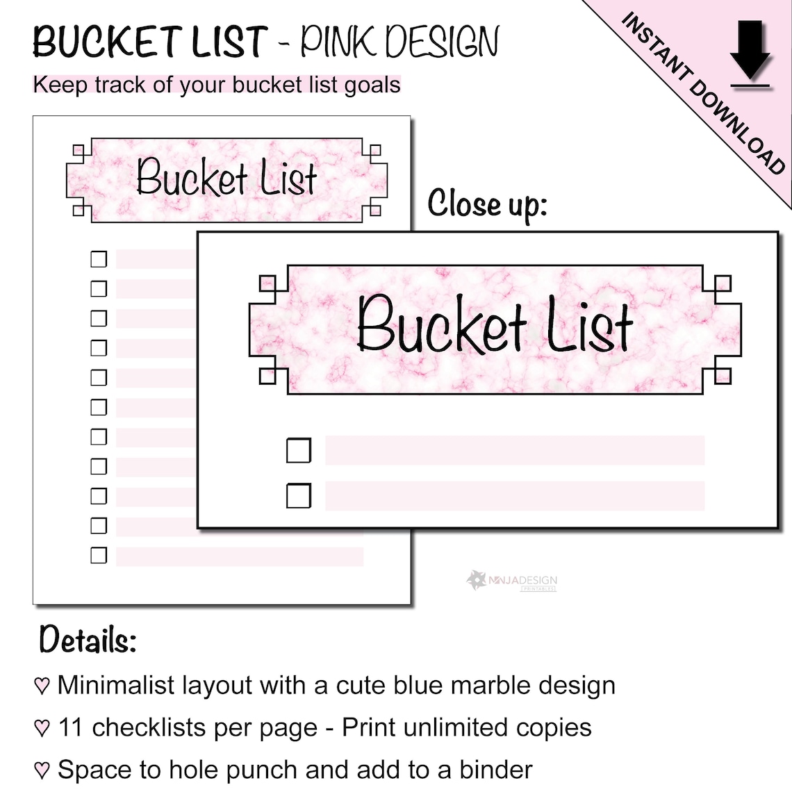 Printable Bucket List Sheets With Checkboxes in Pink & Blue - Etsy