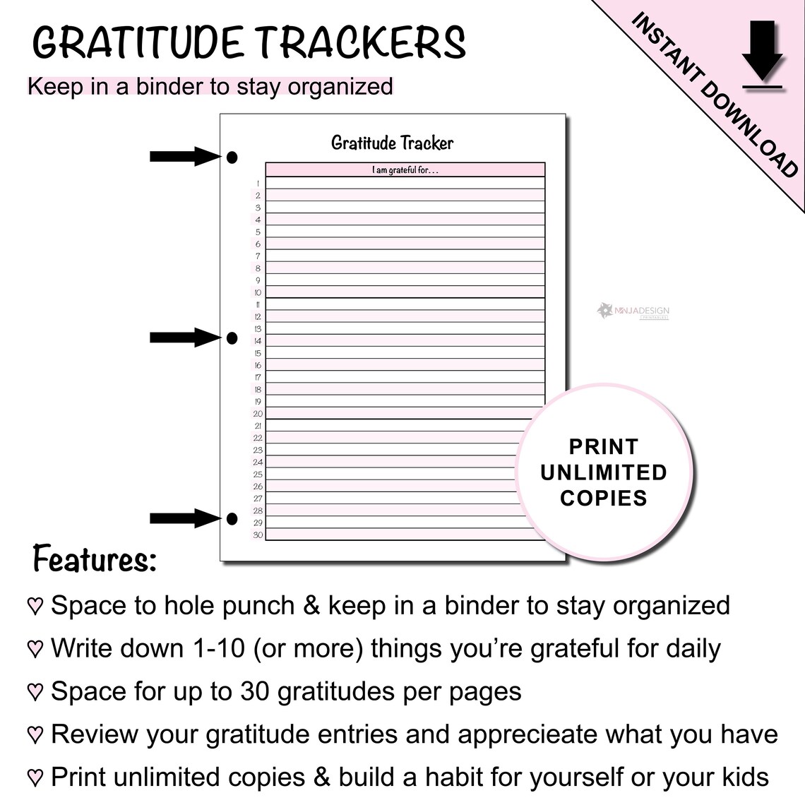 Printable Gratitude Tracker Sheets Daily Gratitude Journal | Etsy