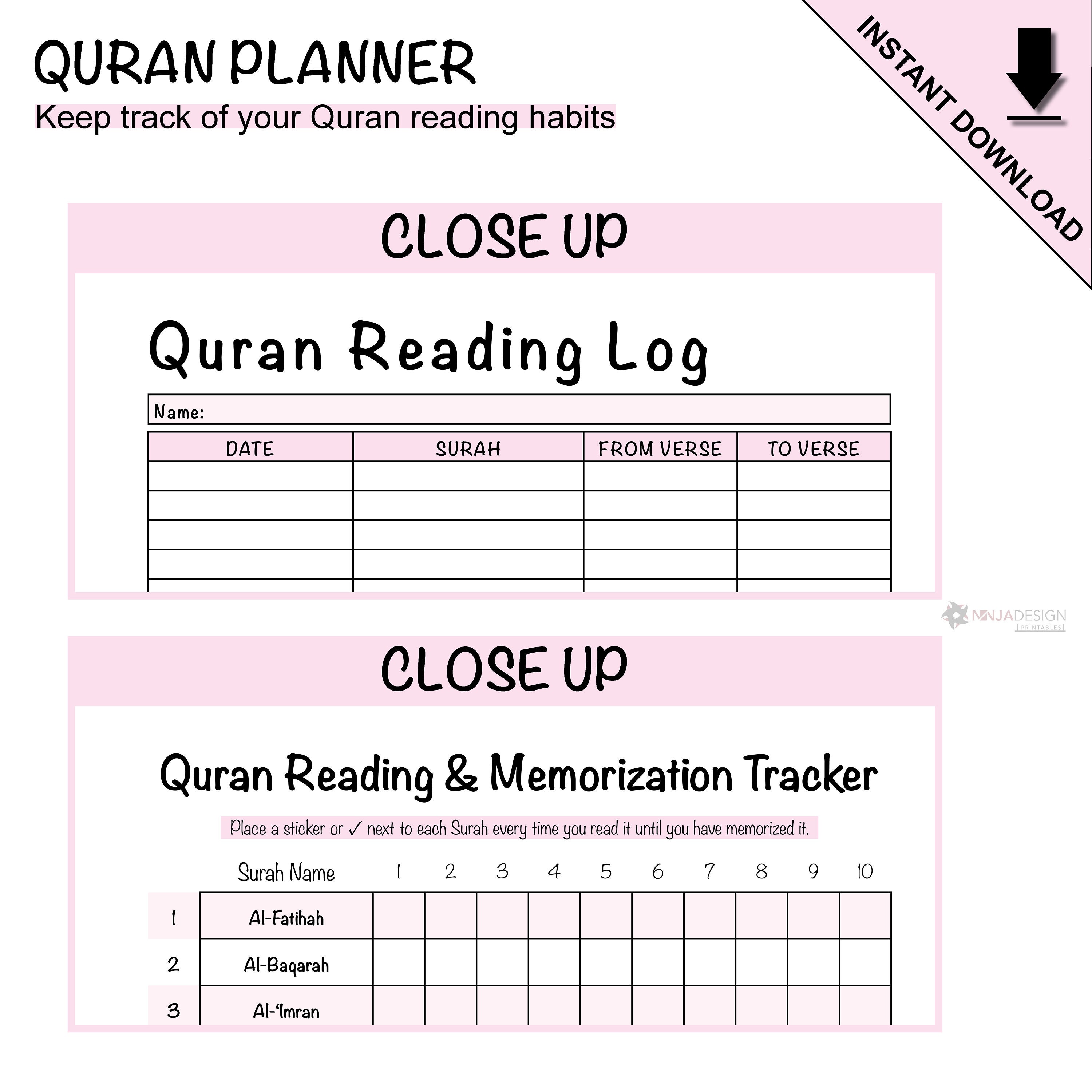 Printable Quran Planner to Track and Log Reading and - Etsy