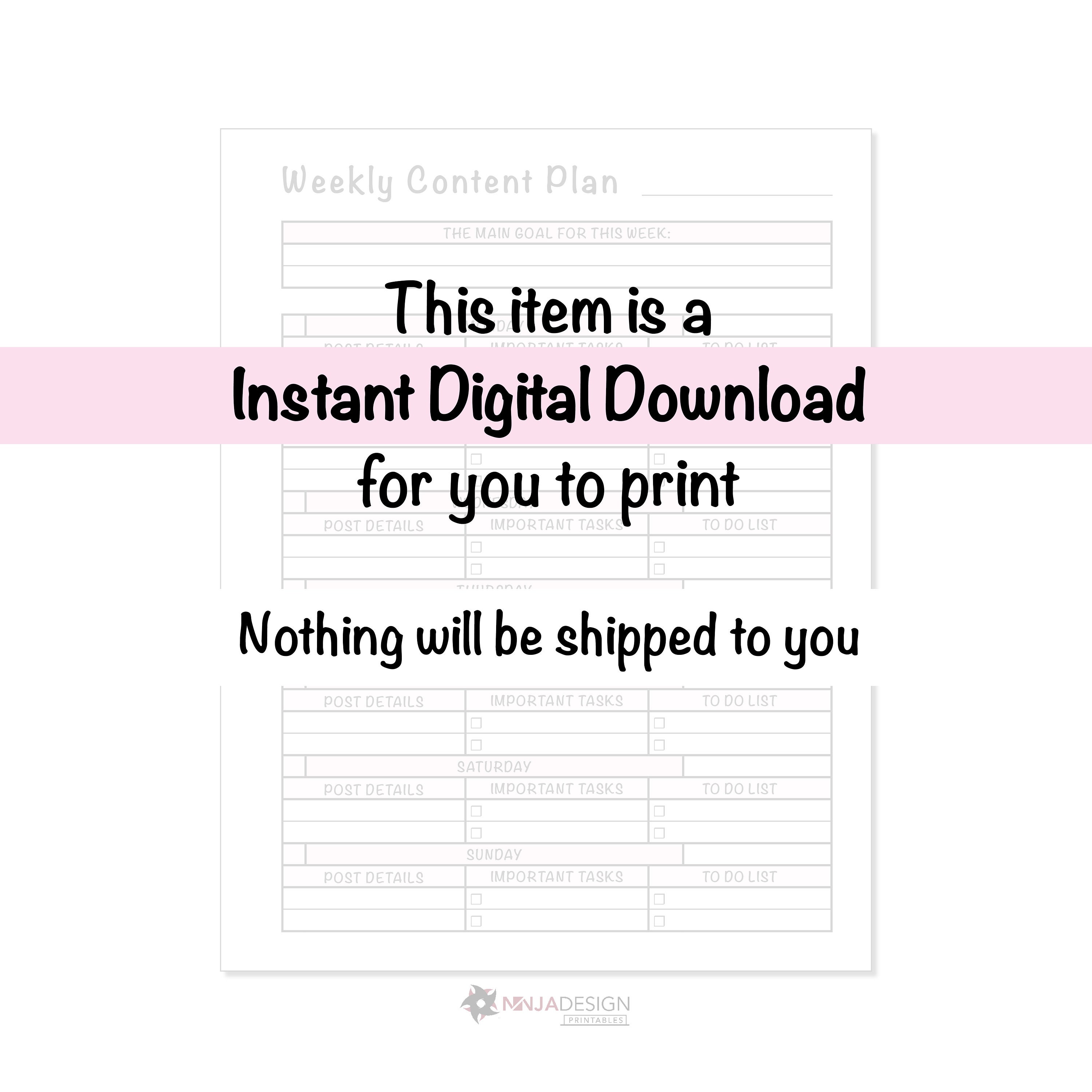 Printable Weekly Content Planner Sheets to Keep Track of Your Weekly ...