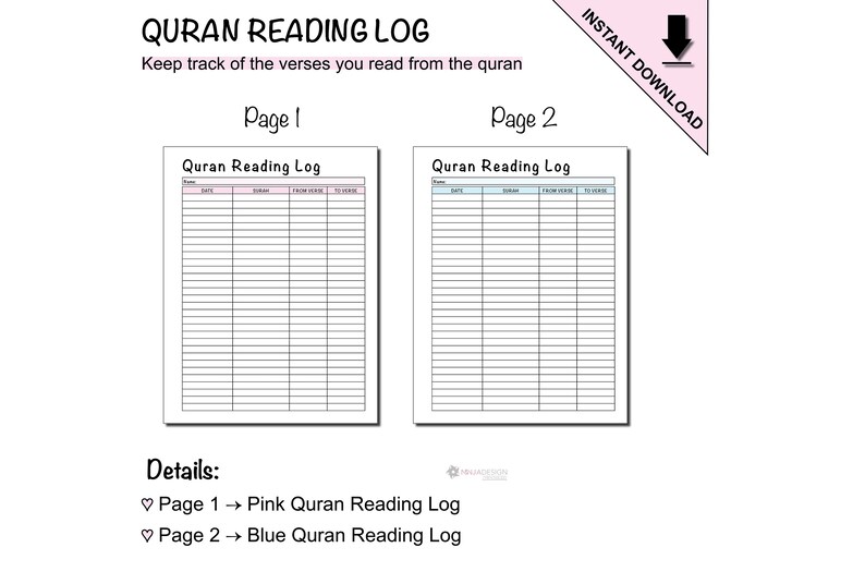 Printable Quran Reading Log to Track Verses of Surahs Read Ramadan ...