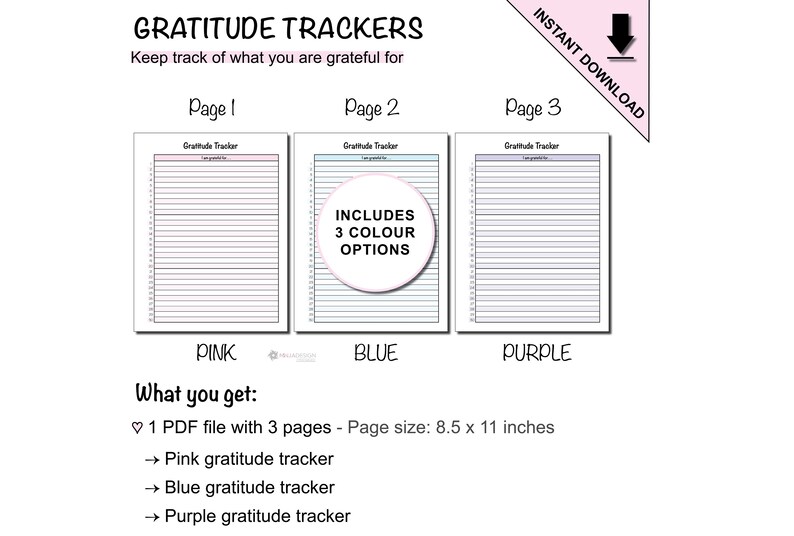 Printable Gratitude Tracker Sheets | Daily Gratitude Journal Log - Etsy