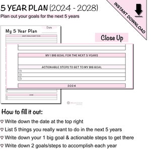 Printable 5 Year Goal Planning Template for 2024 to 2028 Plus Blank ...