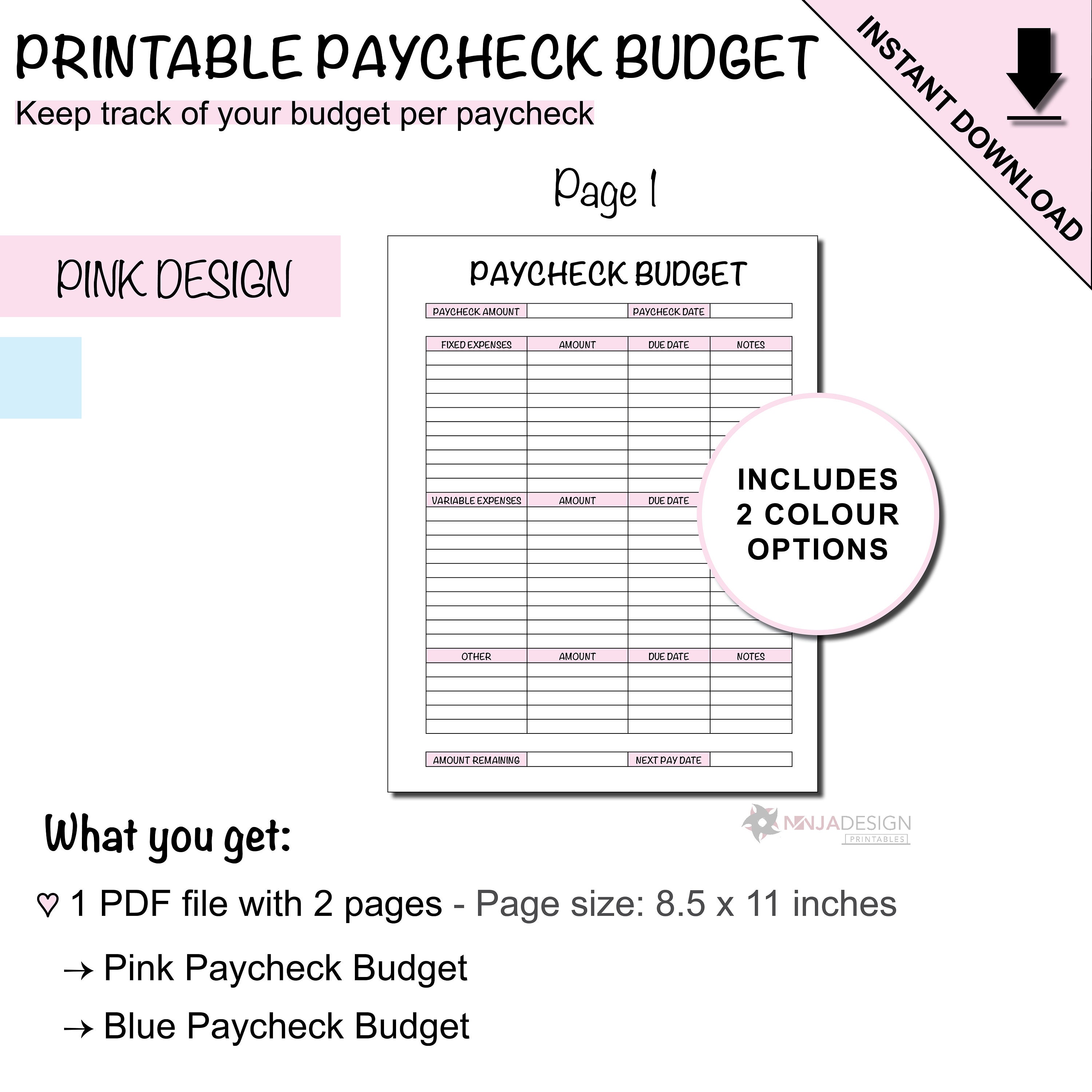 Printable Paycheck Budget Tracker Sheet to Calculate Budget - Etsy