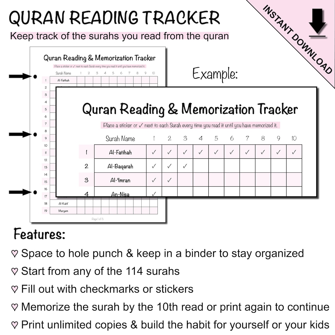 Printable Quran Reading and Memorization Tracker for Kids & | Etsy