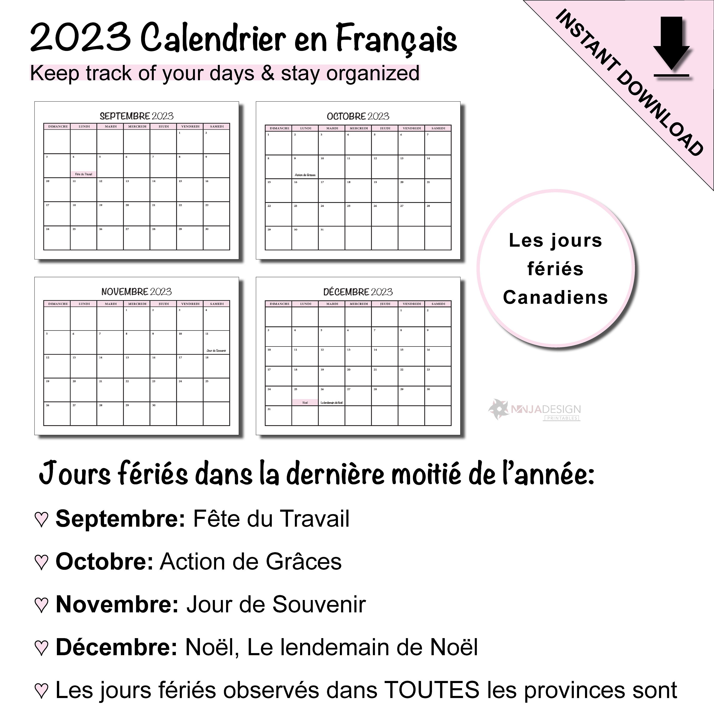 Printable Minimalist Calendar in French for 2023 With Canadian - Etsy