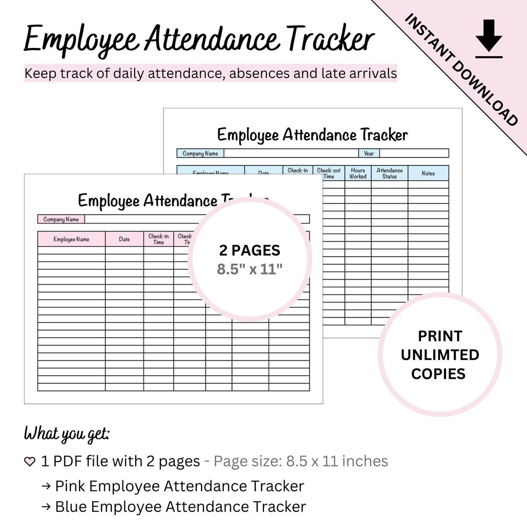 Printable Employee Attendance Tracker Sheet to Record Daily Attendance ...