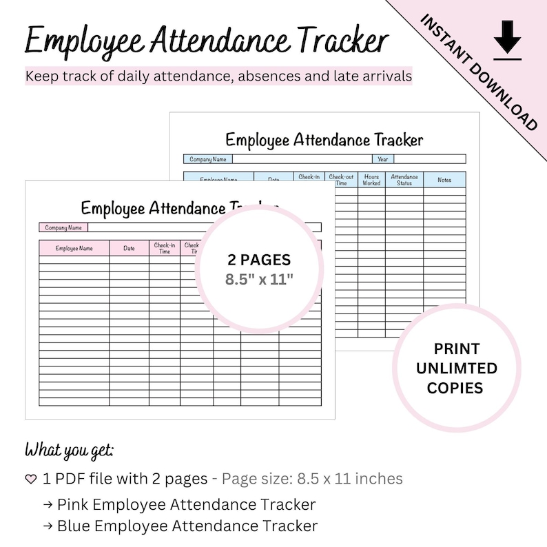 Printable Employee Attendance Tracker Sheet to Record Daily Attendance ...