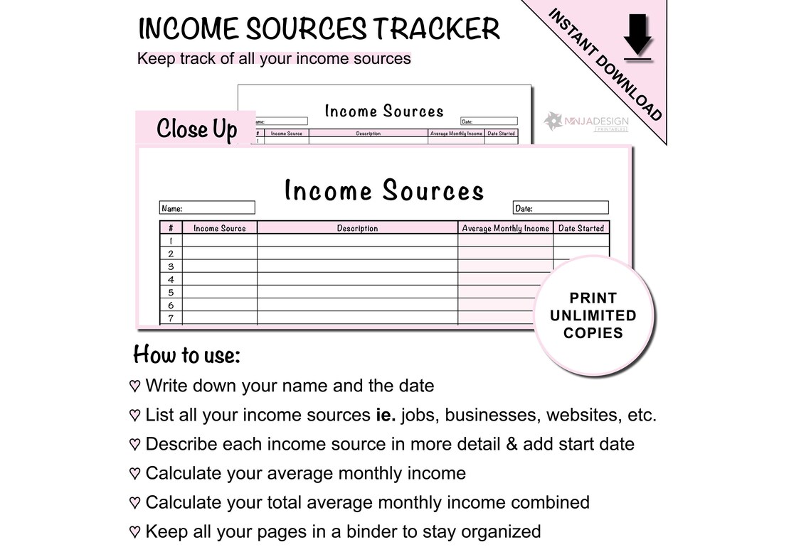 Printable Income Sources Tracker to Track Multiple Sources of Income - Etsy