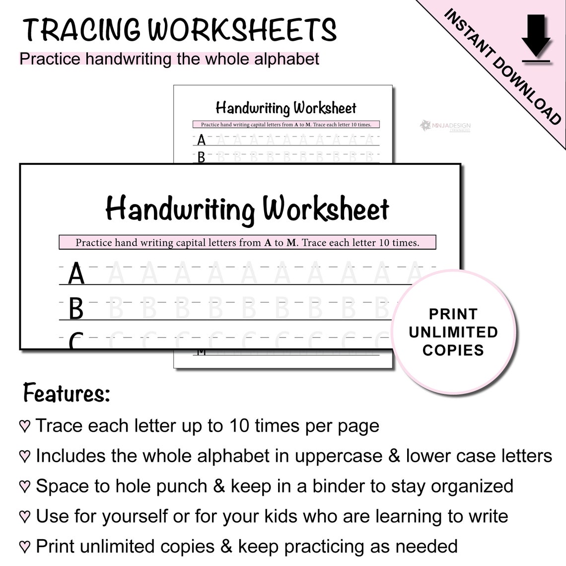 Printable Alphabet Tracing Worksheets and Handwriting Practice - Etsy