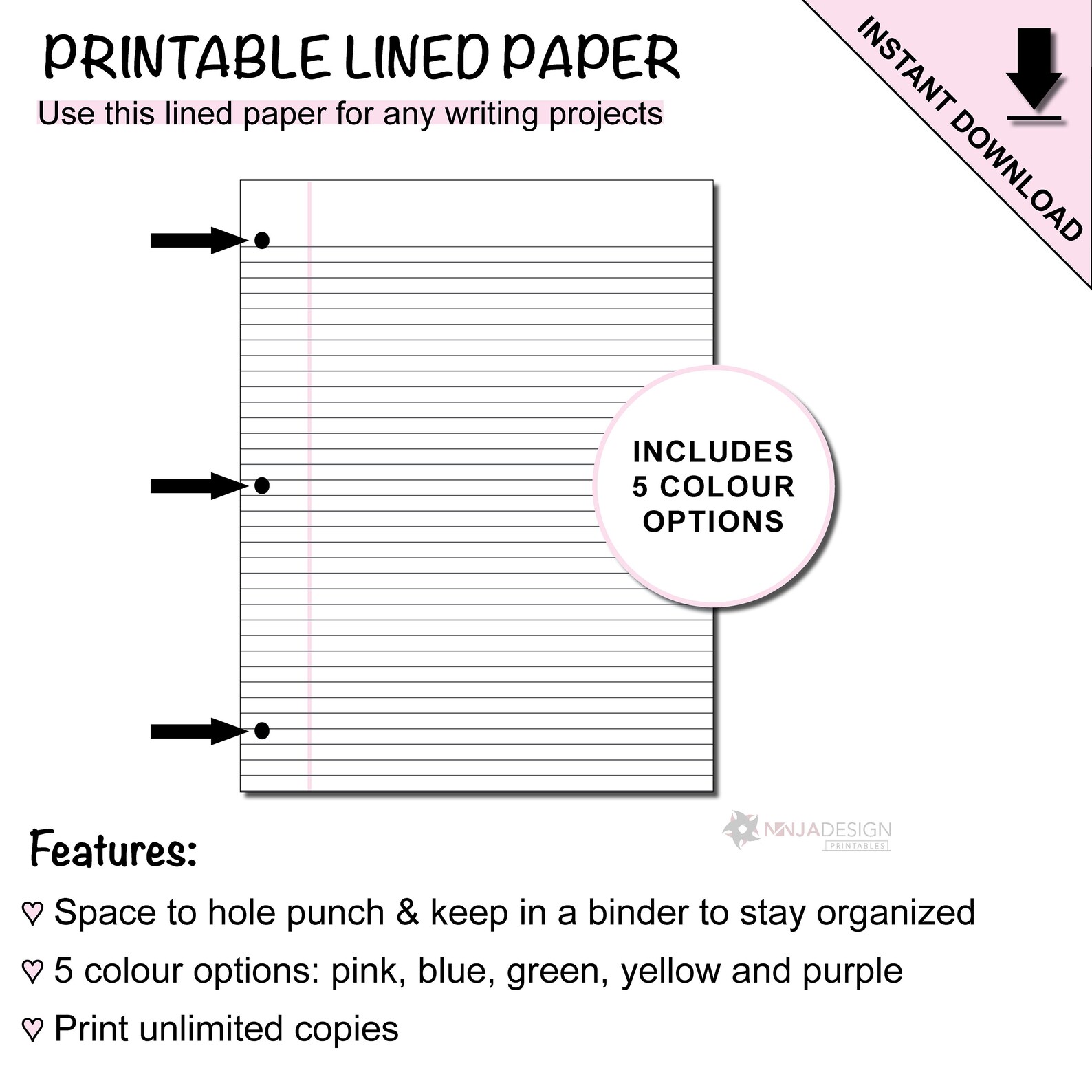 Printable Lined Paper for Writing & Taking Notes - Etsy