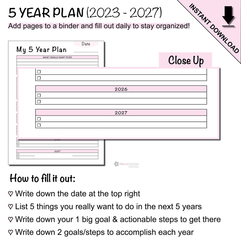 Printable 5 Year Goal Planning Template for 2023 to 2027 Plus - Etsy