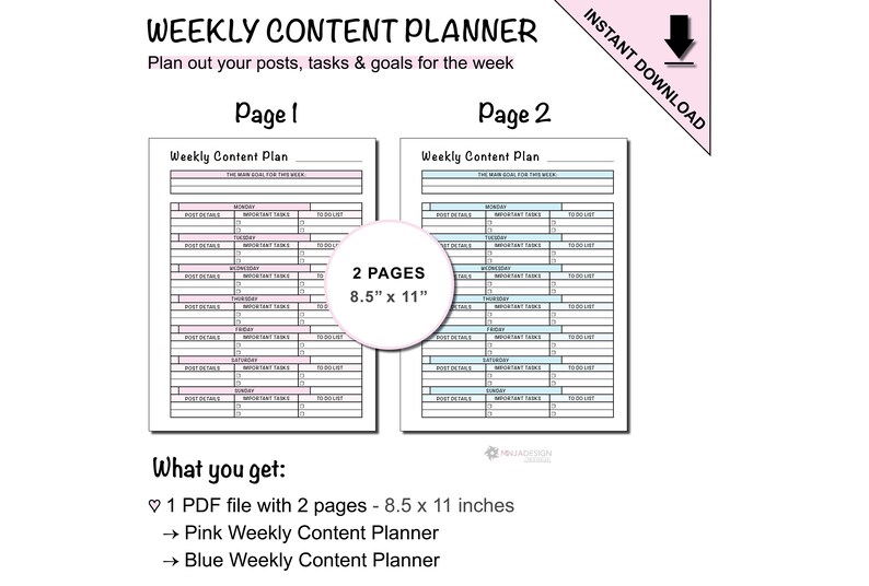 Printable Weekly Content Planner Sheets to Keep Track of Your Weekly ...