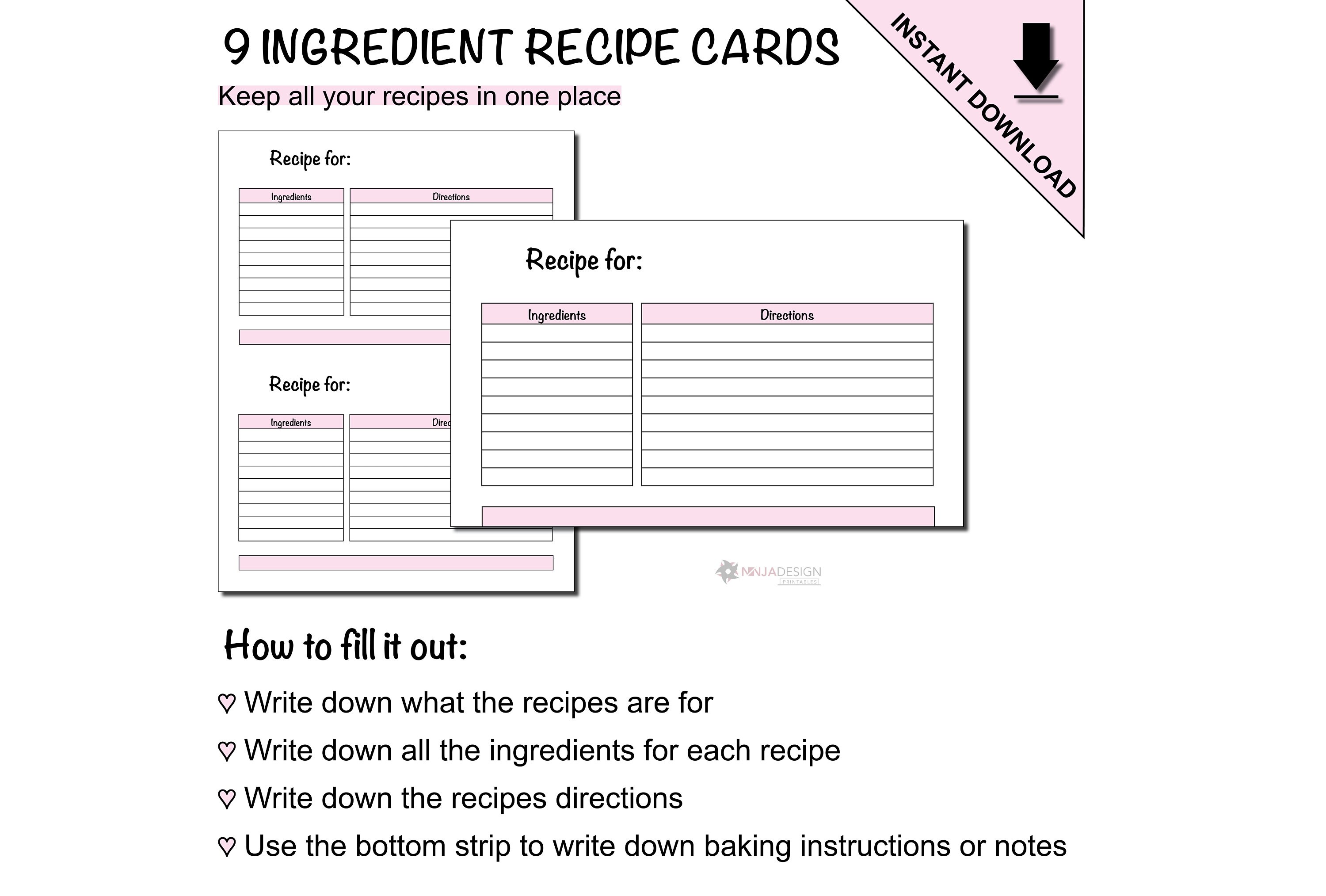 Printable Recipe Cards to Keep Track of Your Favourite Recipes - Etsy