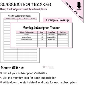 Printable Monthly Subscription Tracker to Track Website and App ...