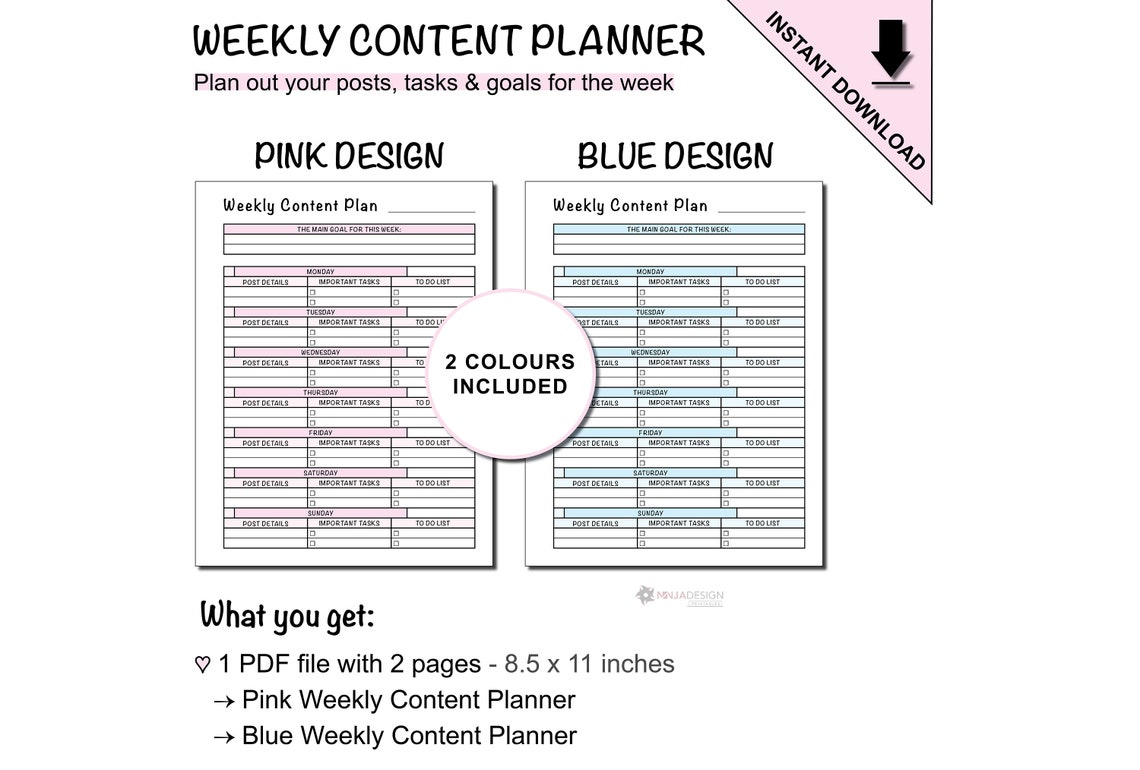 Printable Weekly Content Planner Sheets to Keep Track of Your Weekly ...