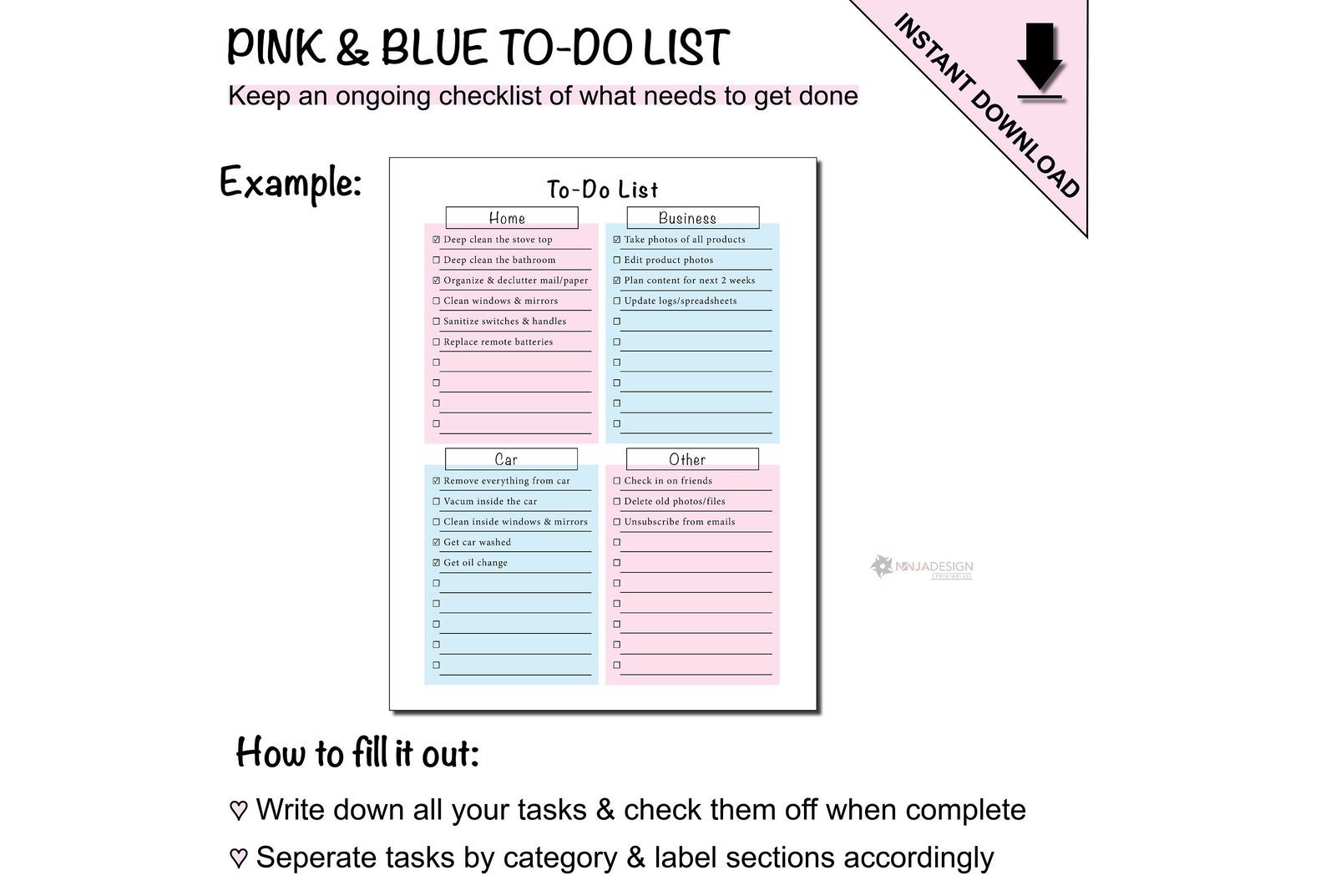 Printable to Do Lists With 40 Checkboxes to Keep Track of Different ...