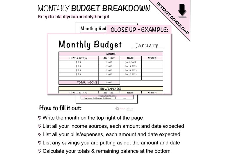 Printable Monthly Budget Breakdown to Keep Track of Your Monthly Budget ...