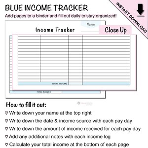 Printable Income Tracker Sheet to Keep Track of Your Monthly | Etsy