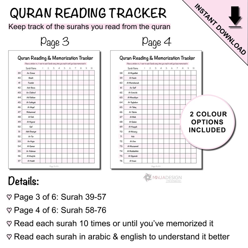 Printable Quran Reading and Memorization Tracker for Kids & - Etsy