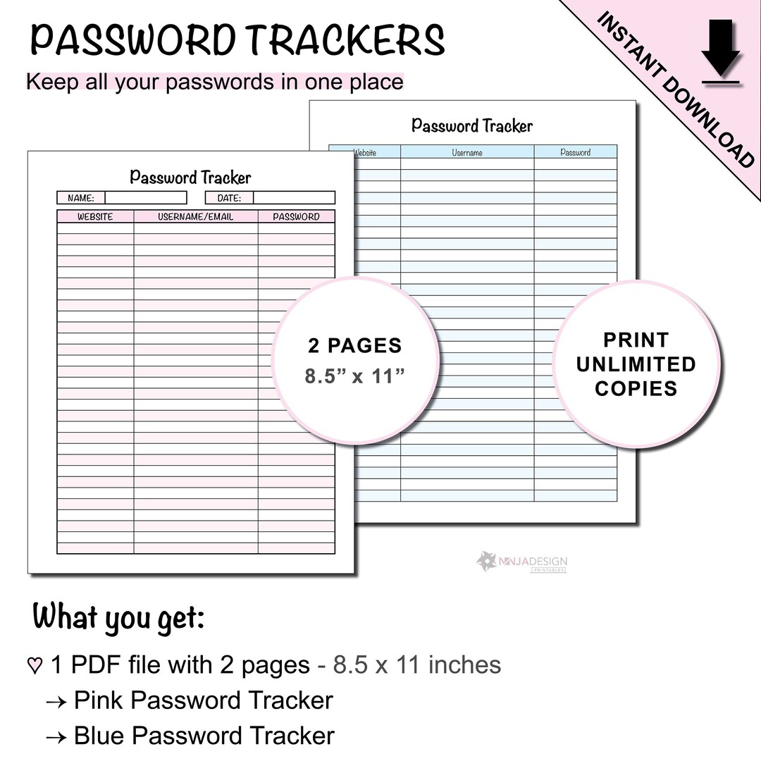 Printable Password Tracker to Keep Track of Website or App Log - Etsy