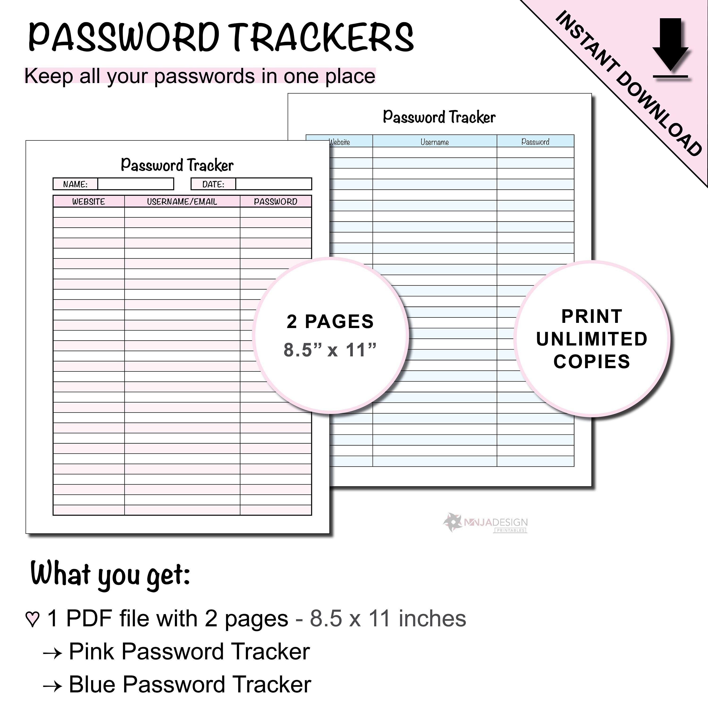 Printable Password Tracker to Keep Track of Website or App Log - Etsy