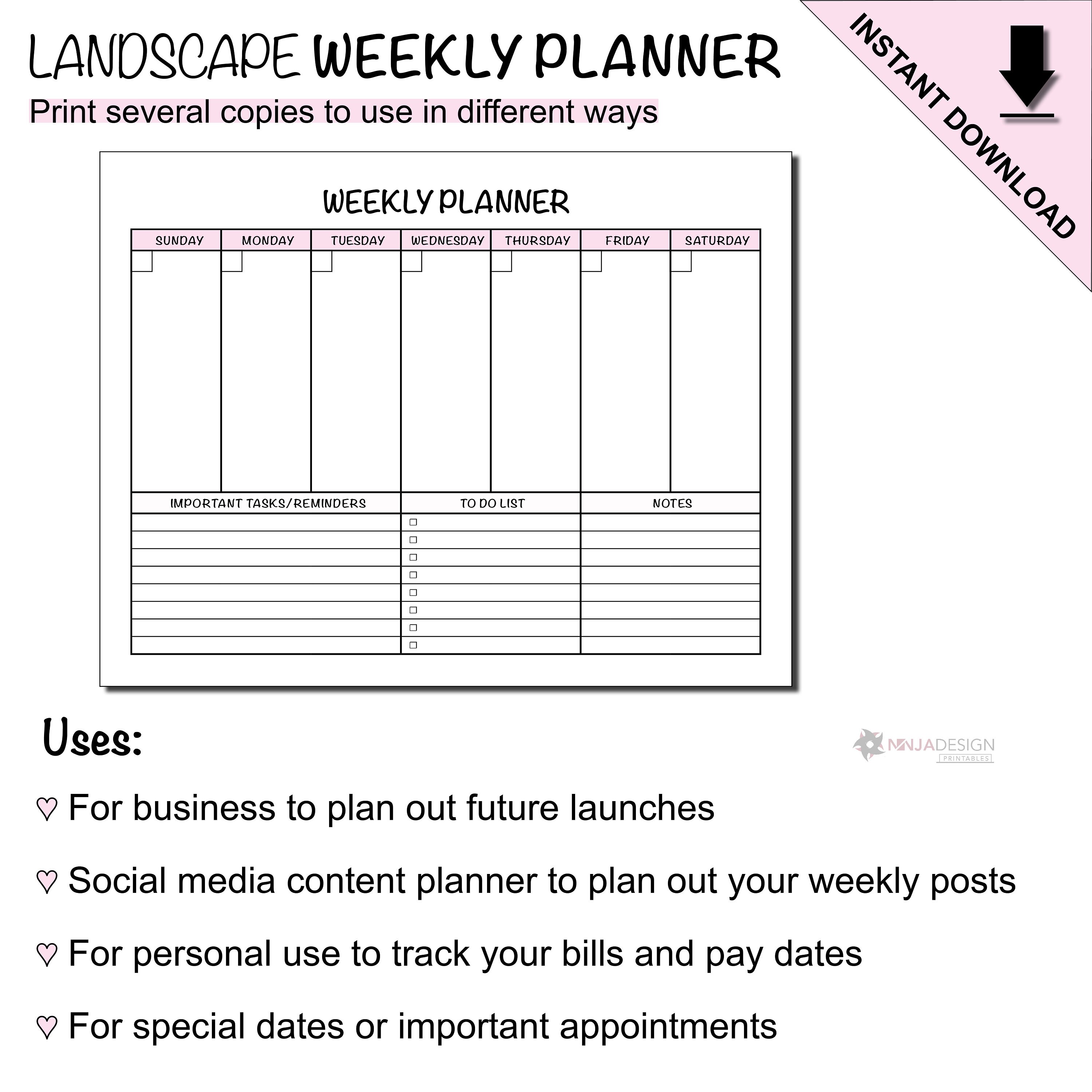 Printable Weekly Planner Sheet With to Do List and Notes Section ...