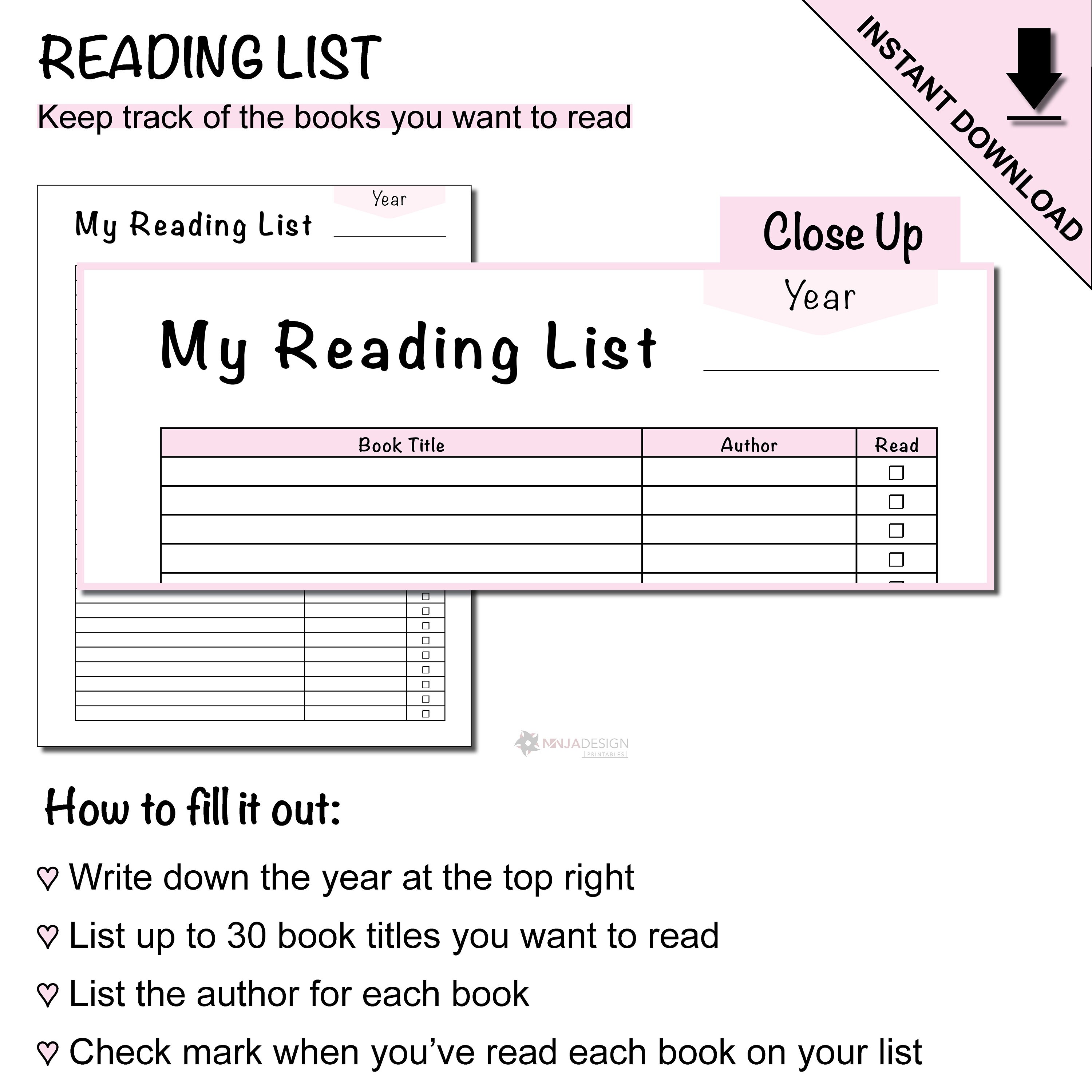 Printable Reading List Tracker for Books You Want to Read or - Etsy